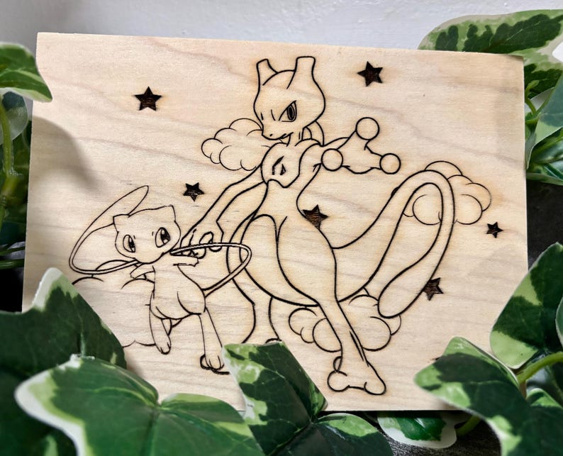 Mew and Mewtwo Wood Sign, Pokemon Wall Art, Pokemon Decor, Anime Gift ...
