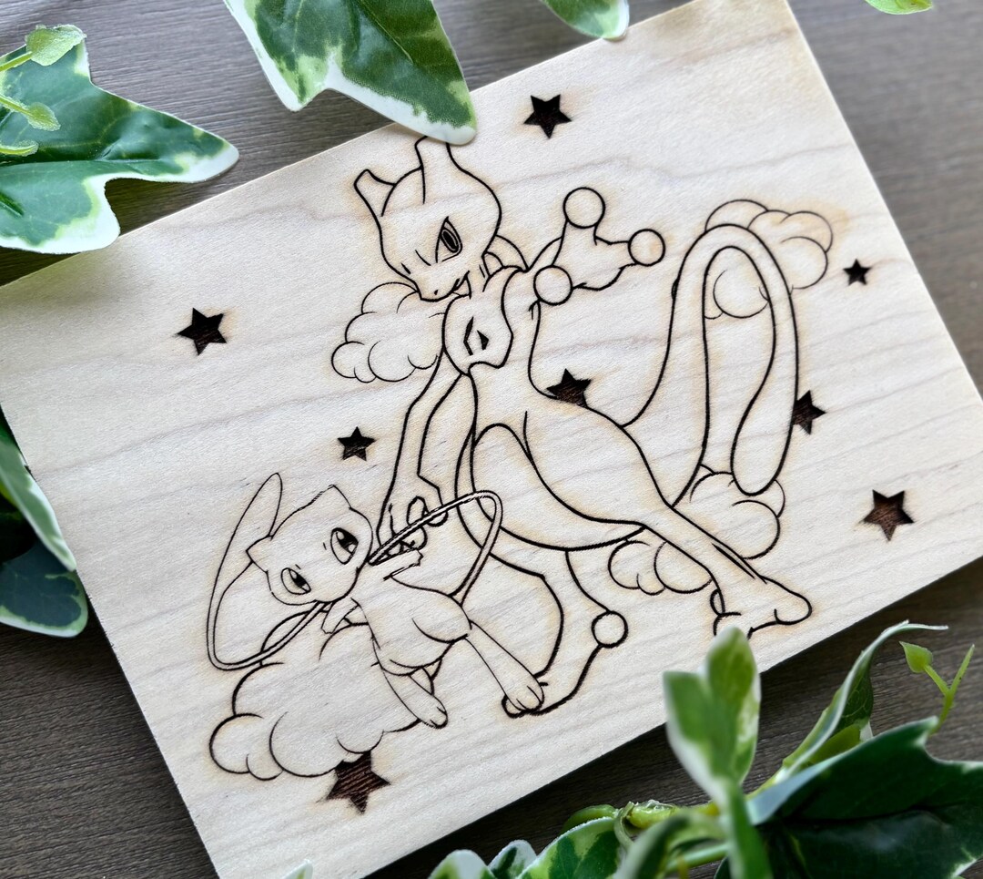 Mew and Mewtwo Wood Sign, Pokemon Wall Art, Pokemon Decor, Anime Gift ...