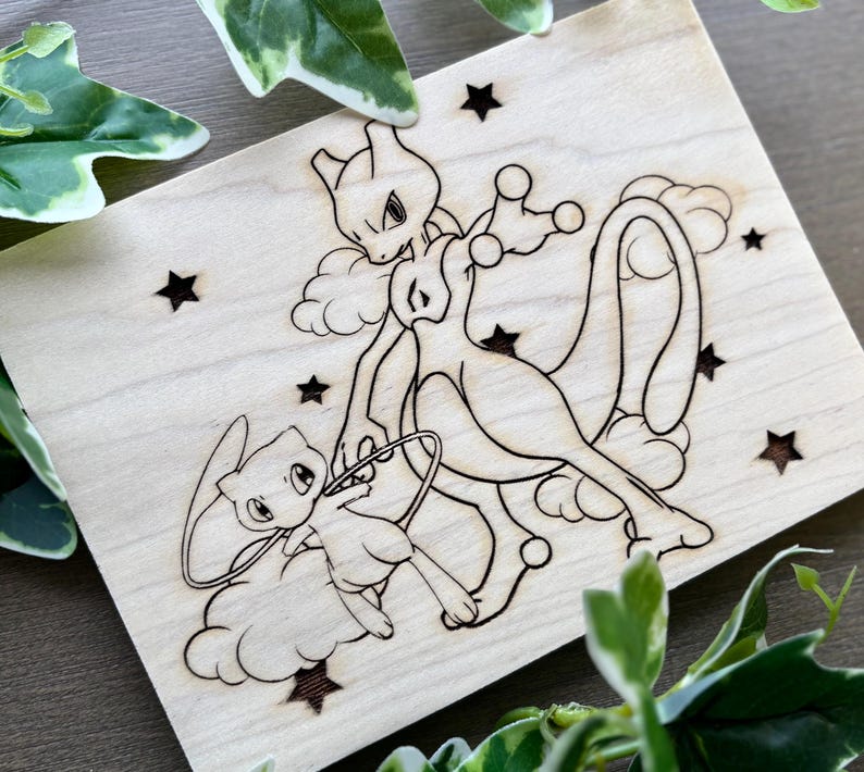 Mew and Mewtwo Wood Sign, Pokemon Wall Art, Pokemon Decor, Anime Gift ...