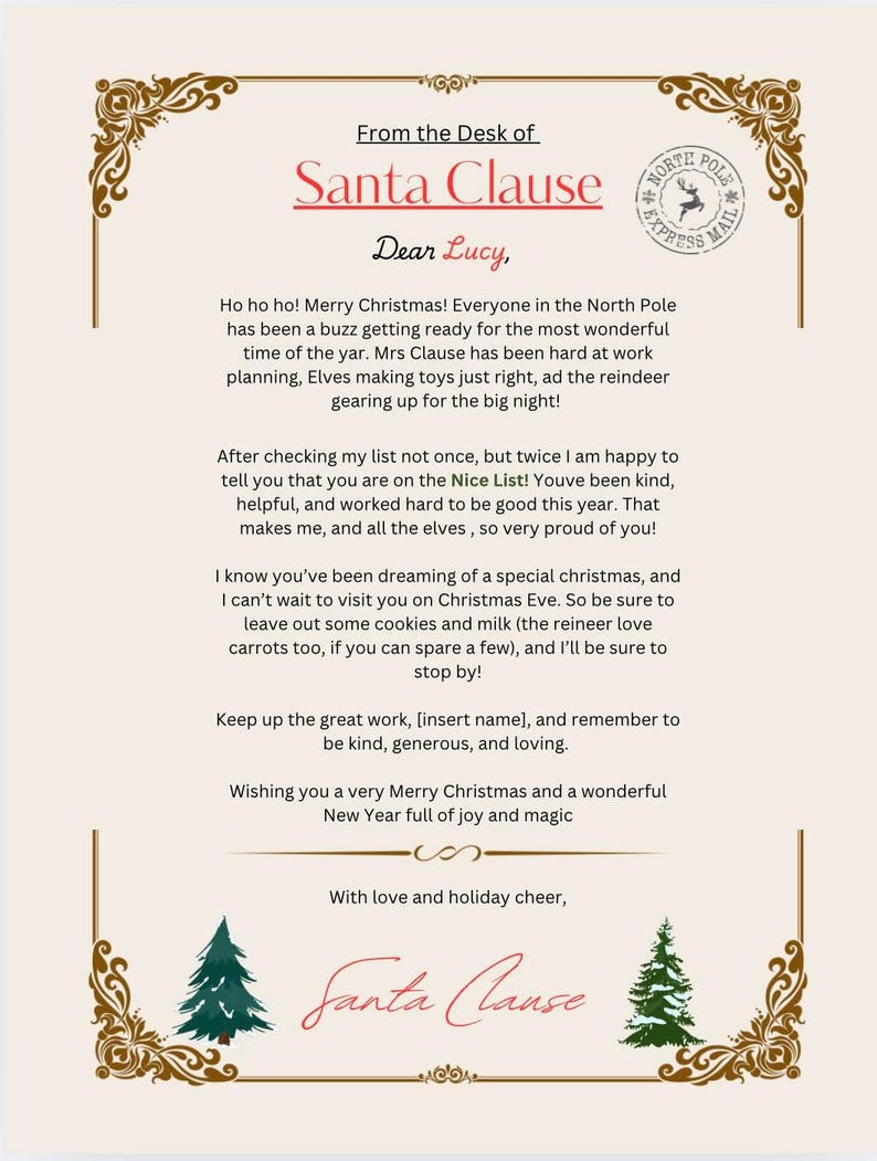 Letter From Santa Nice List - Etsy