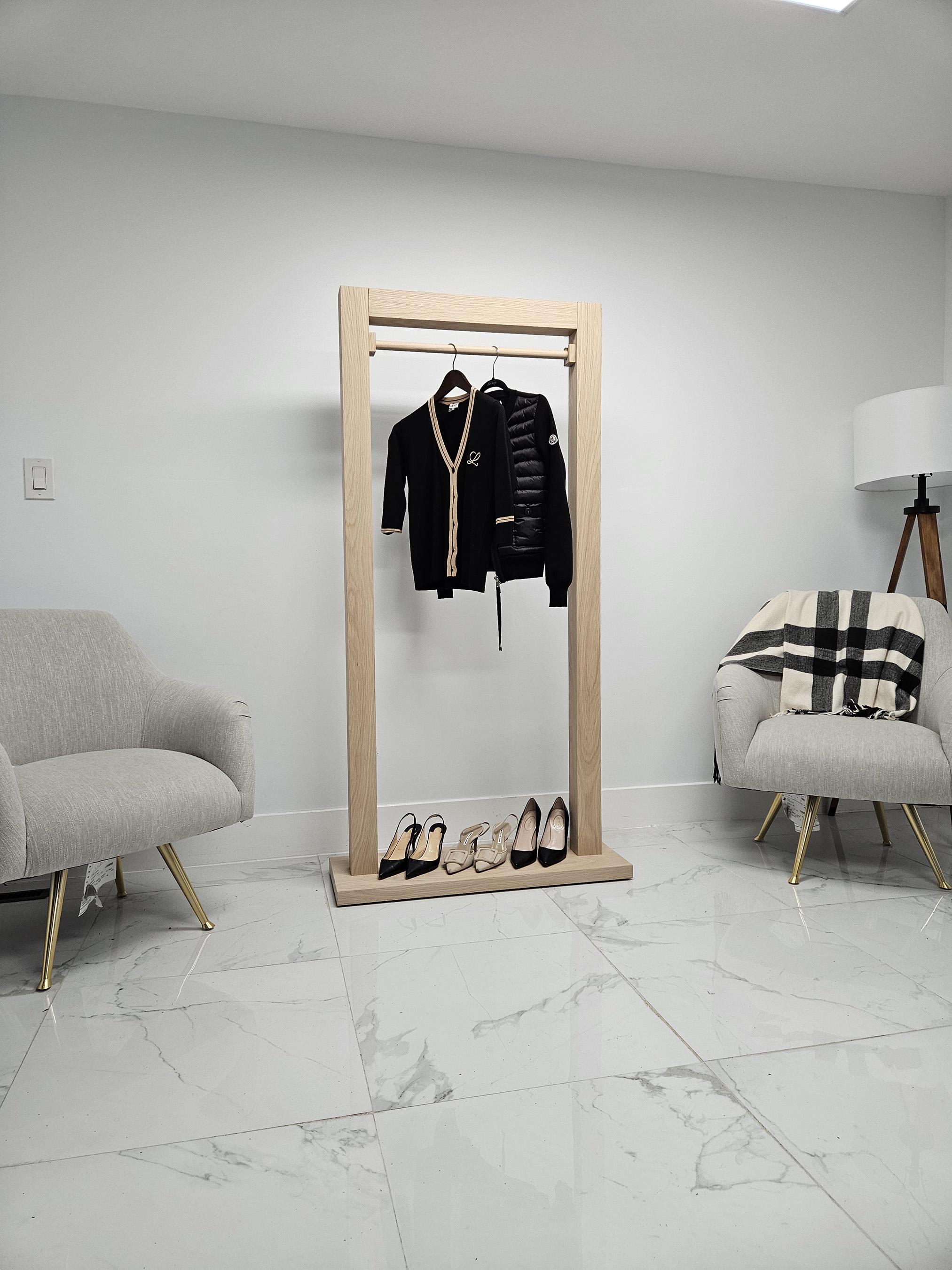 3" Thick Modern Retail Clothing Rack With Shelf,white Oak,hanging Rack ...