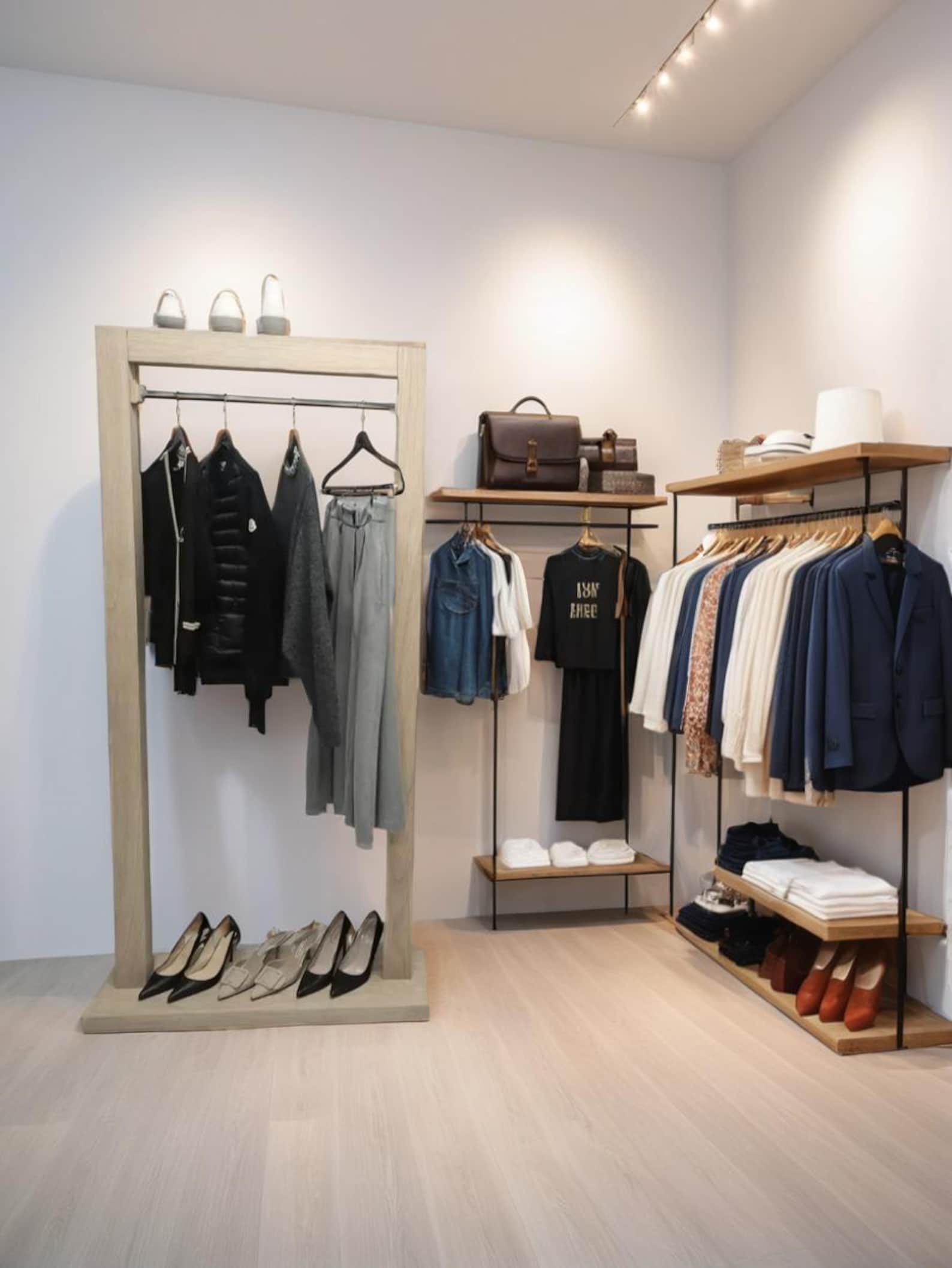 3" Thick Modern Retail Clothing Rack With Shelf,white Oak,hanging Rack ...