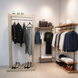 3" Thick Modern Retail Clothing Rack With Shelf,white Oak,hanging Rack ...