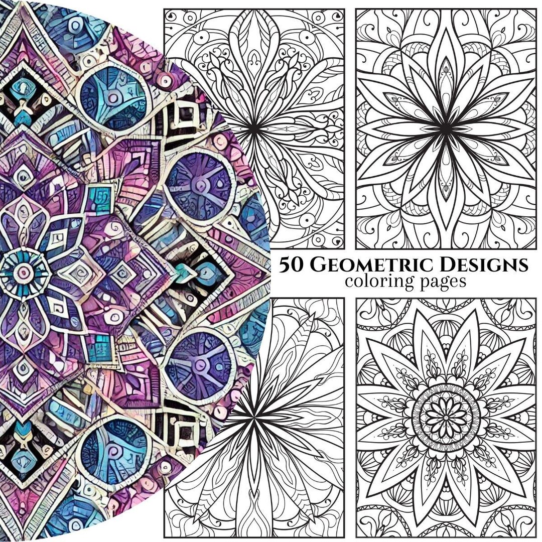 50 Geometric Designs Coloring Pages, Geometric Themed Coloring Book ...