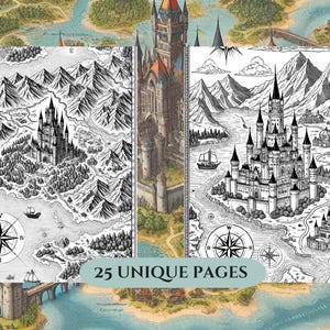 25 Fantasy Map Coloring Pages, Adult and Kids Coloring Book, Fantasy ...