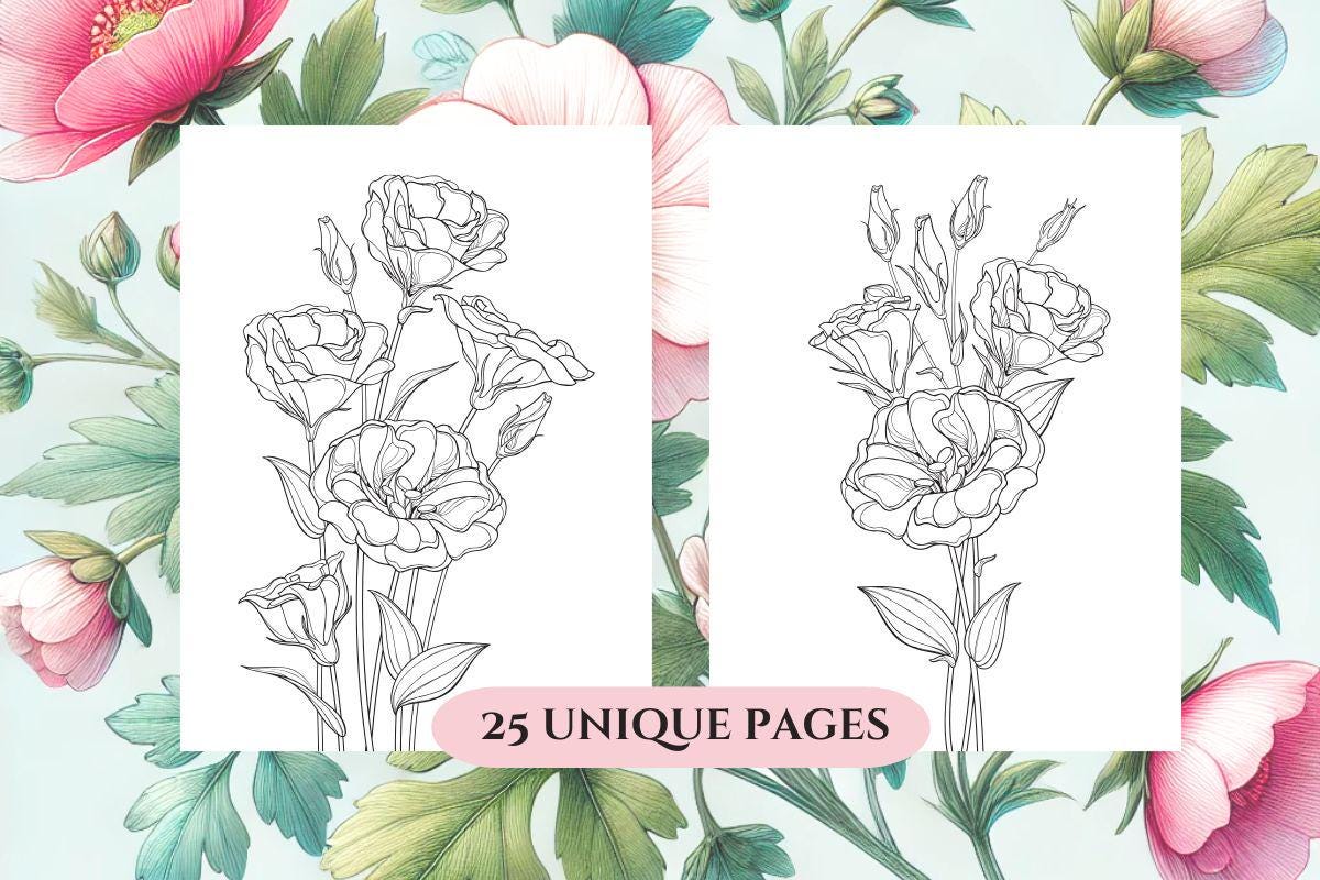 25 Delicate Flower Coloring Pages, Flower Coloring Book, Adult and Kid ...