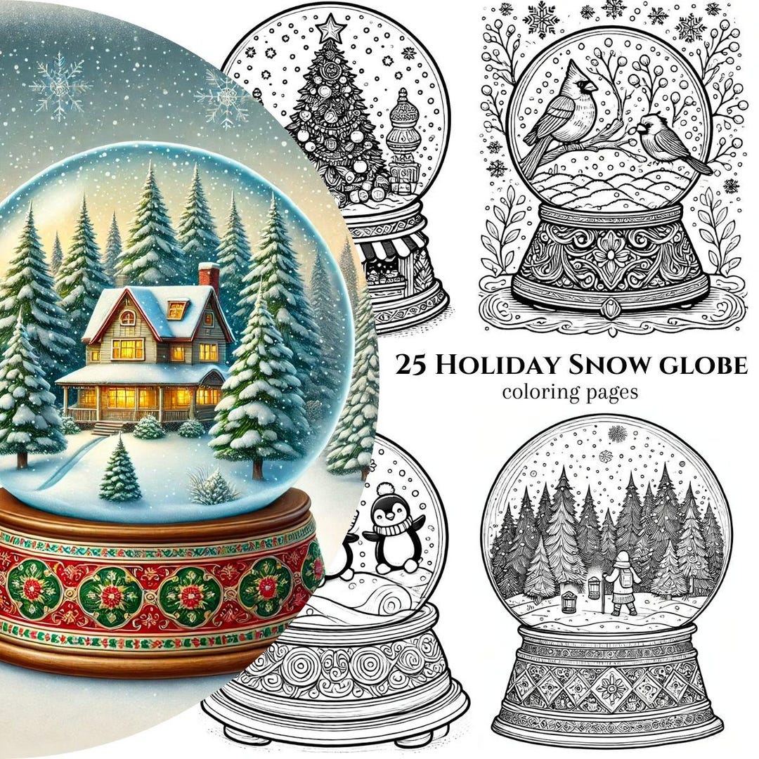 25 Holiday Snow Globe Coloring Pages , Adult and Kids Coloring Book ...