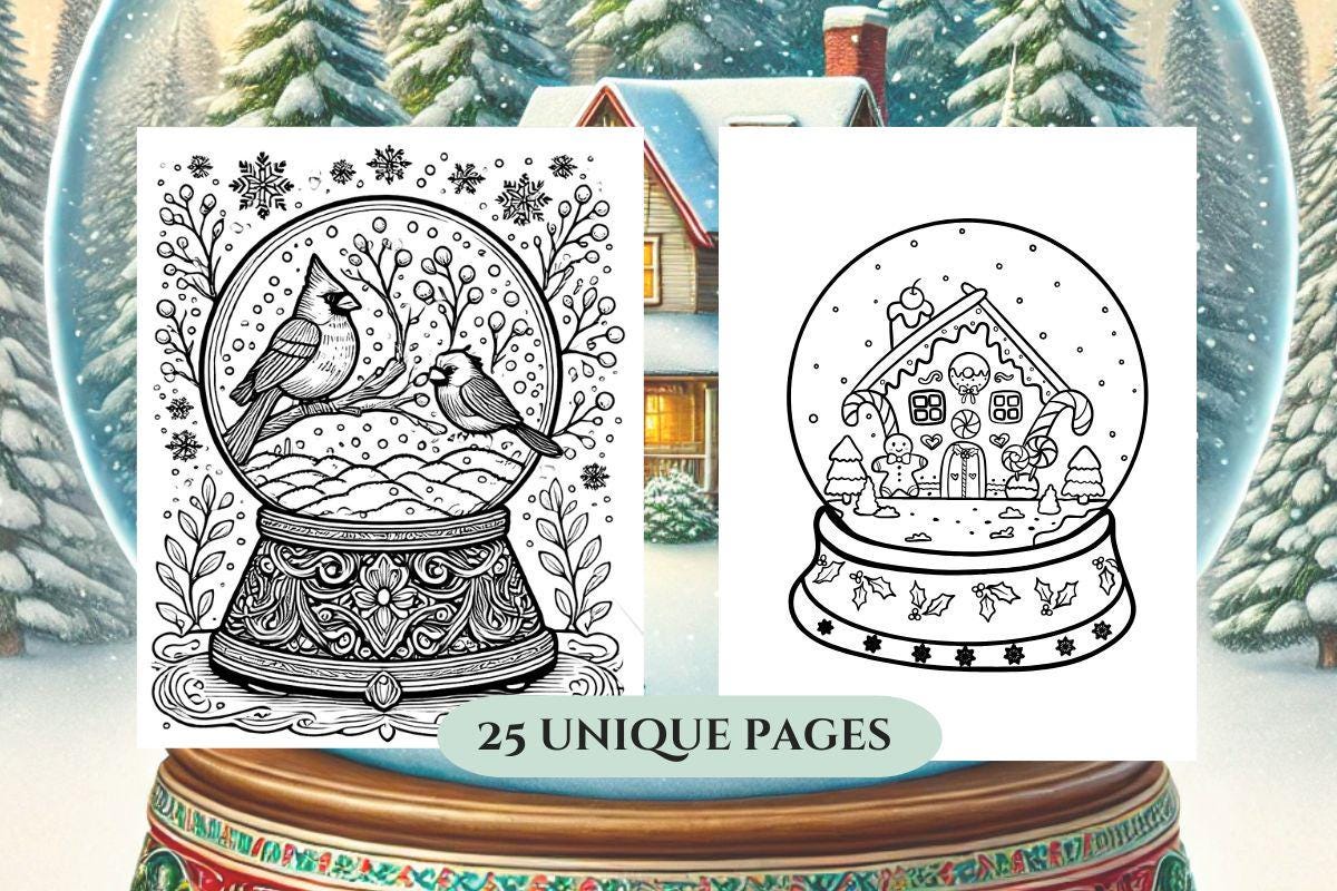 25 Holiday Snow Globe Coloring Pages , Adult and Kids Coloring Book ...