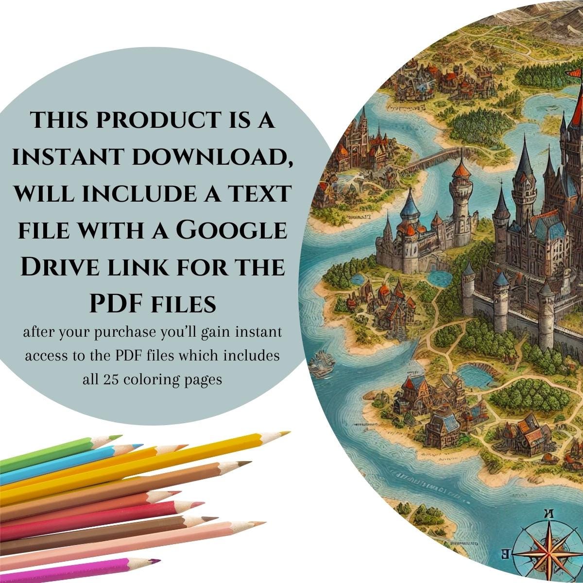 25 Fantasy Map Coloring Pages, Adult and Kids Coloring Book, Fantasy ...