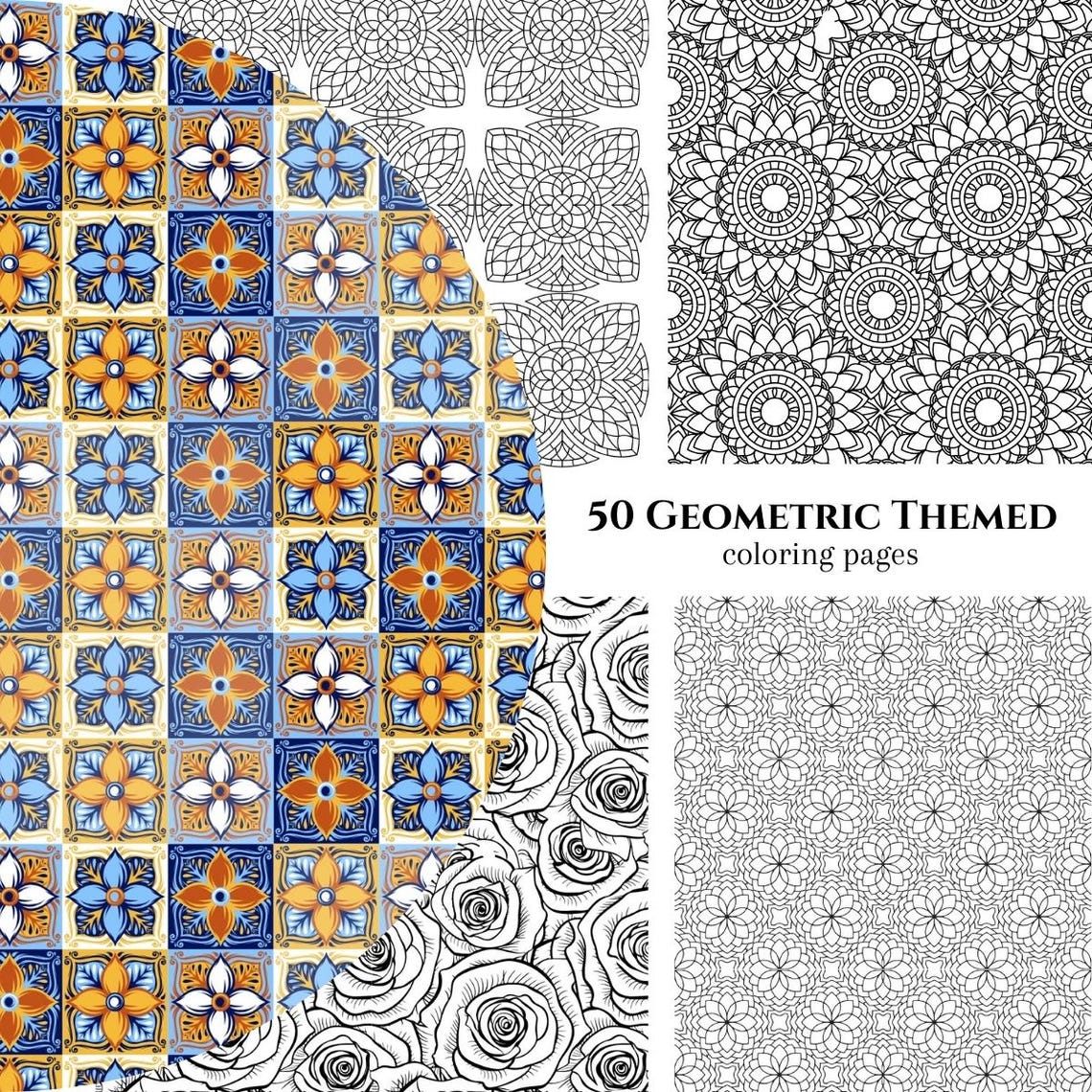 50 Geometric Themed Coloring Pages, Geometric Themed Coloring Book ...