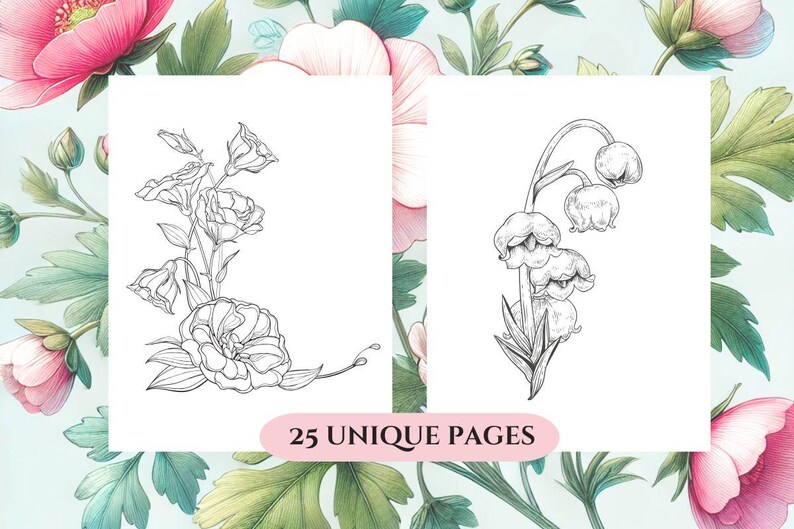 25 Delicate Flower Coloring Pages, Flower Coloring Book, Adult and Kid ...