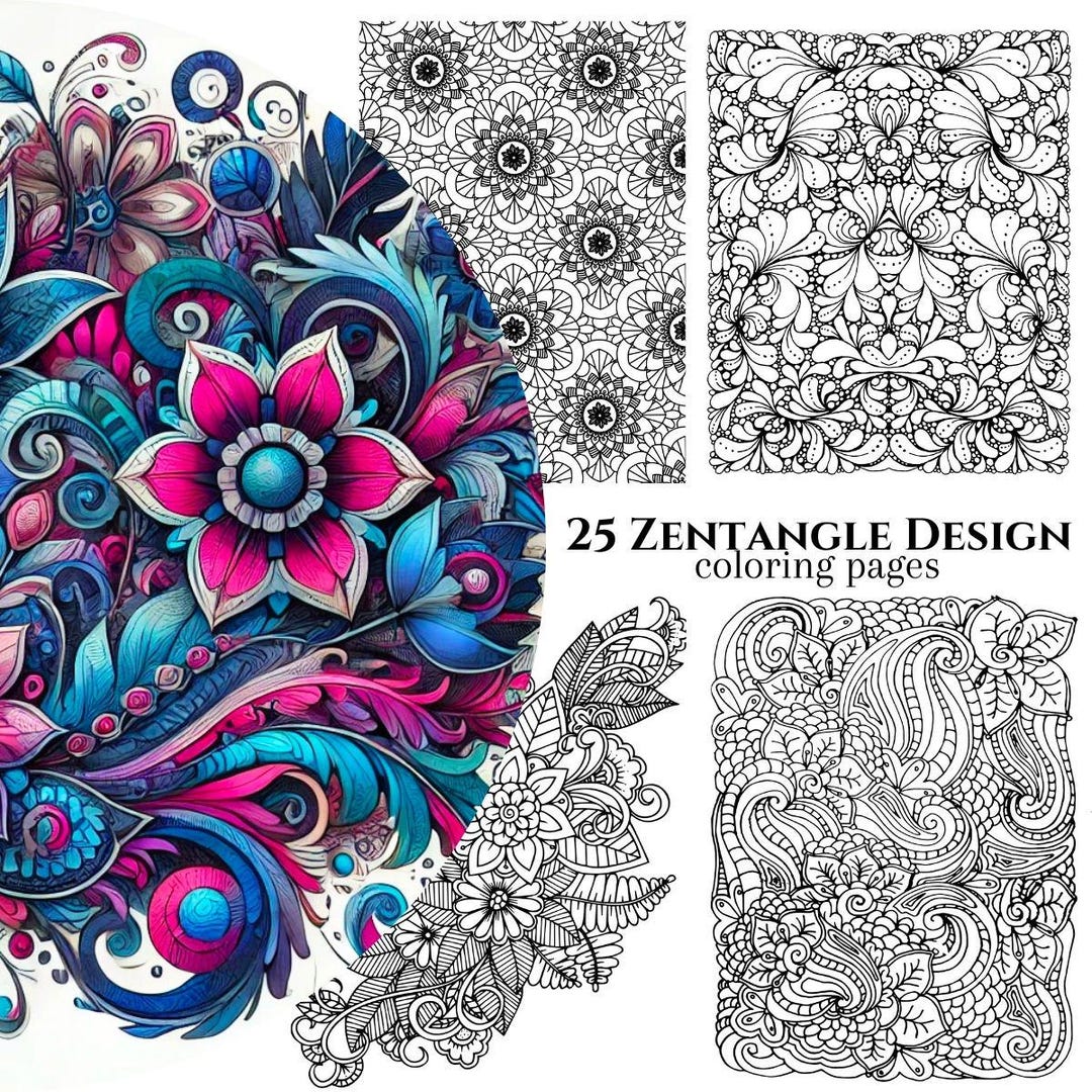25 Zentangle Design Coloring Pages, Mandala Coloring, Zentangle ...