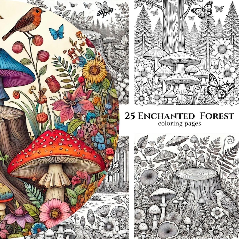 25 Enchanted Forest Coloring Pages, Fantasy Coloring Book, Adult ...