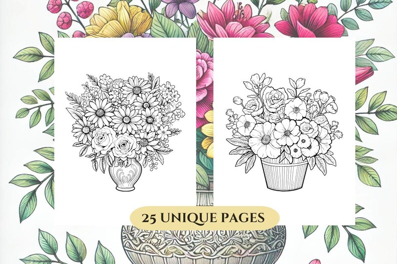 25 Flower Pot Coloring Pages, Flower Coloring Book, Adult and Kid ...