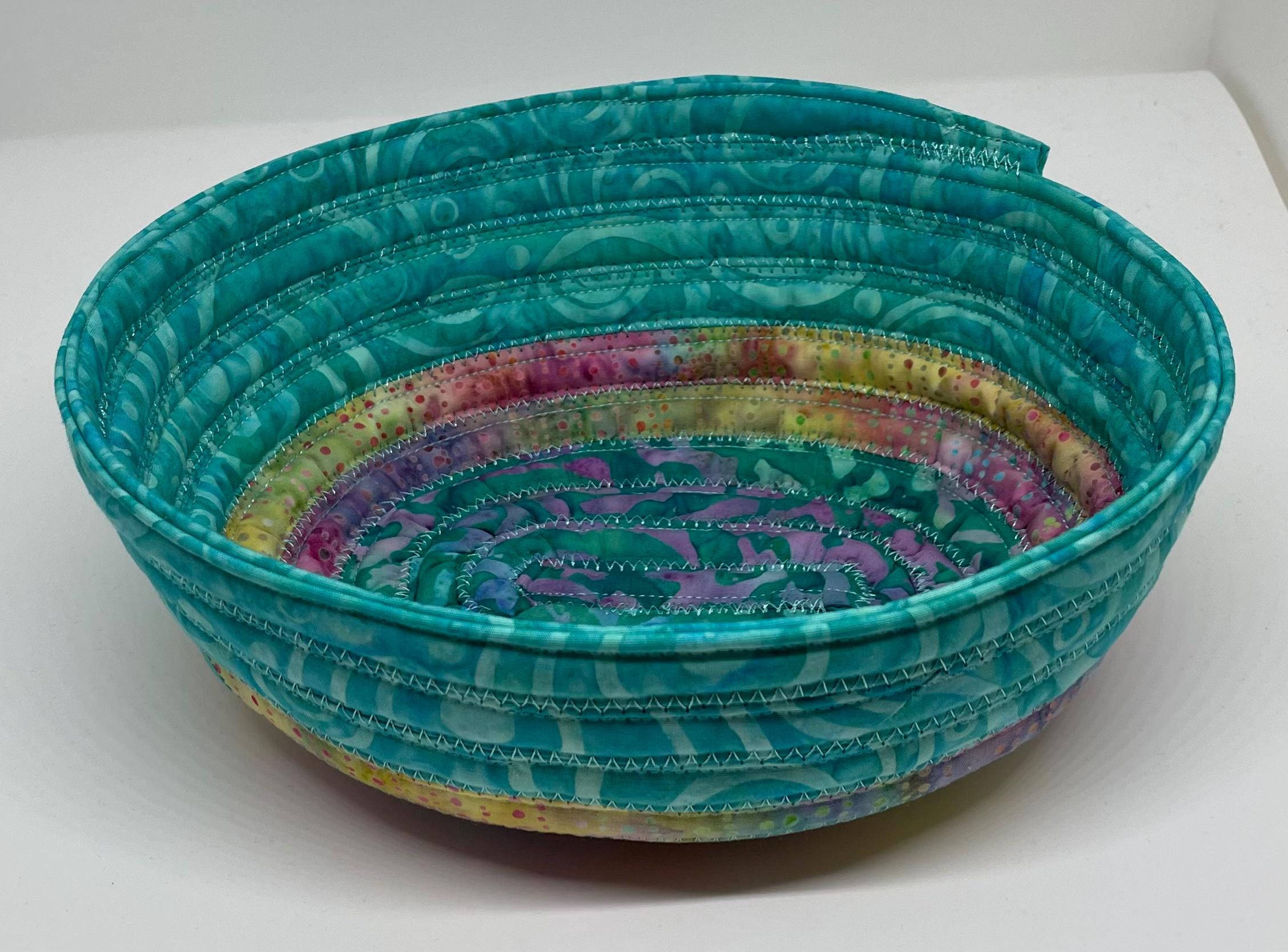 Ready to Ship Aqua and Gold Batik Fabric Bowl, Jelly Roll Fabric Bowl ...