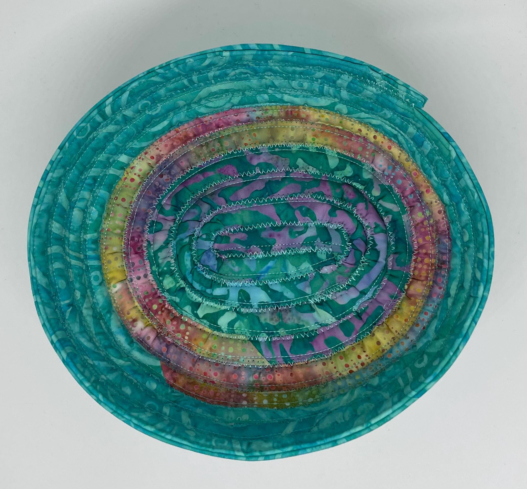 Ready to Ship Aqua and Gold Batik Fabric Bowl, Jelly Roll Fabric Bowl ...