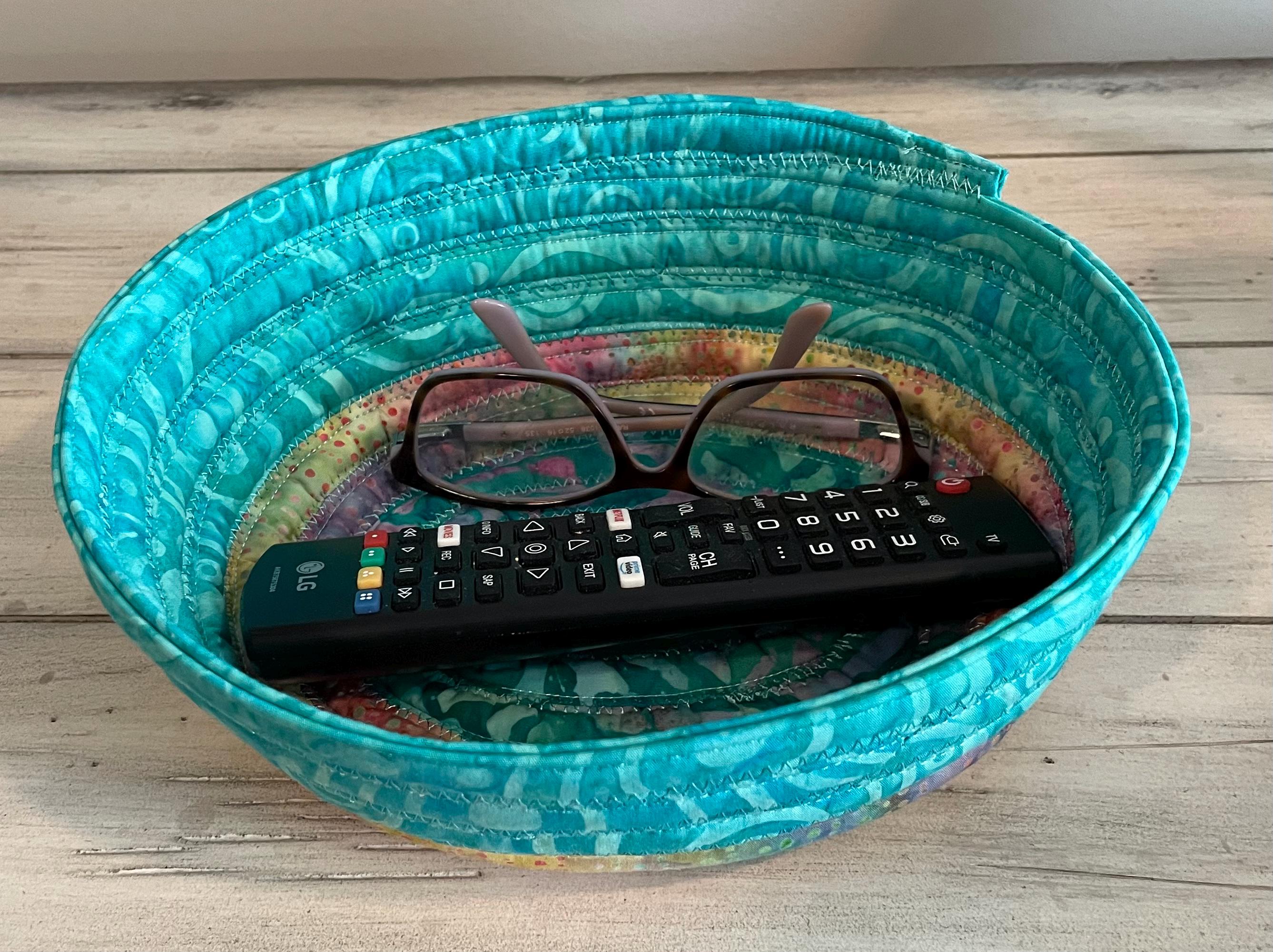 Ready to Ship Aqua and Gold Batik Fabric Bowl, Jelly Roll Fabric Bowl ...