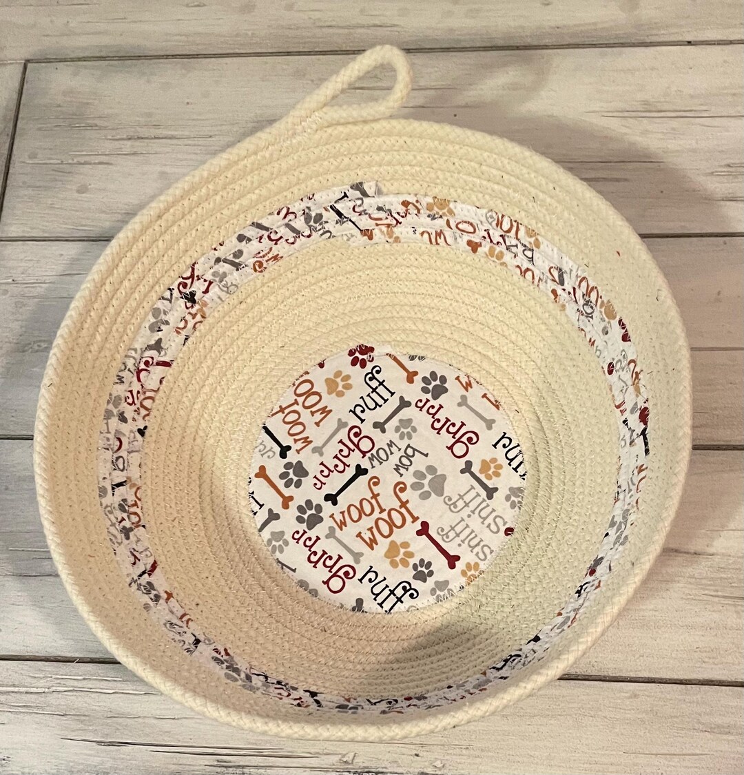 Ready to Ship Rope Bowl Puppy Fabric, Catchall Bowl, Catchall Basket, Change Bowl, Jewelry Bowl ...