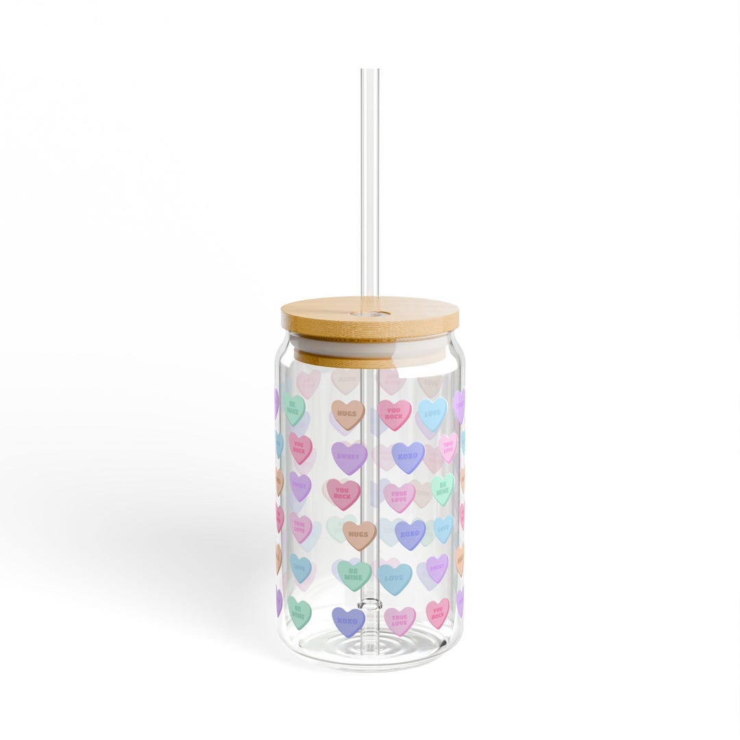 Candy Conversation Hearts Valentines Day Drinkware, Heart Design Cup ...