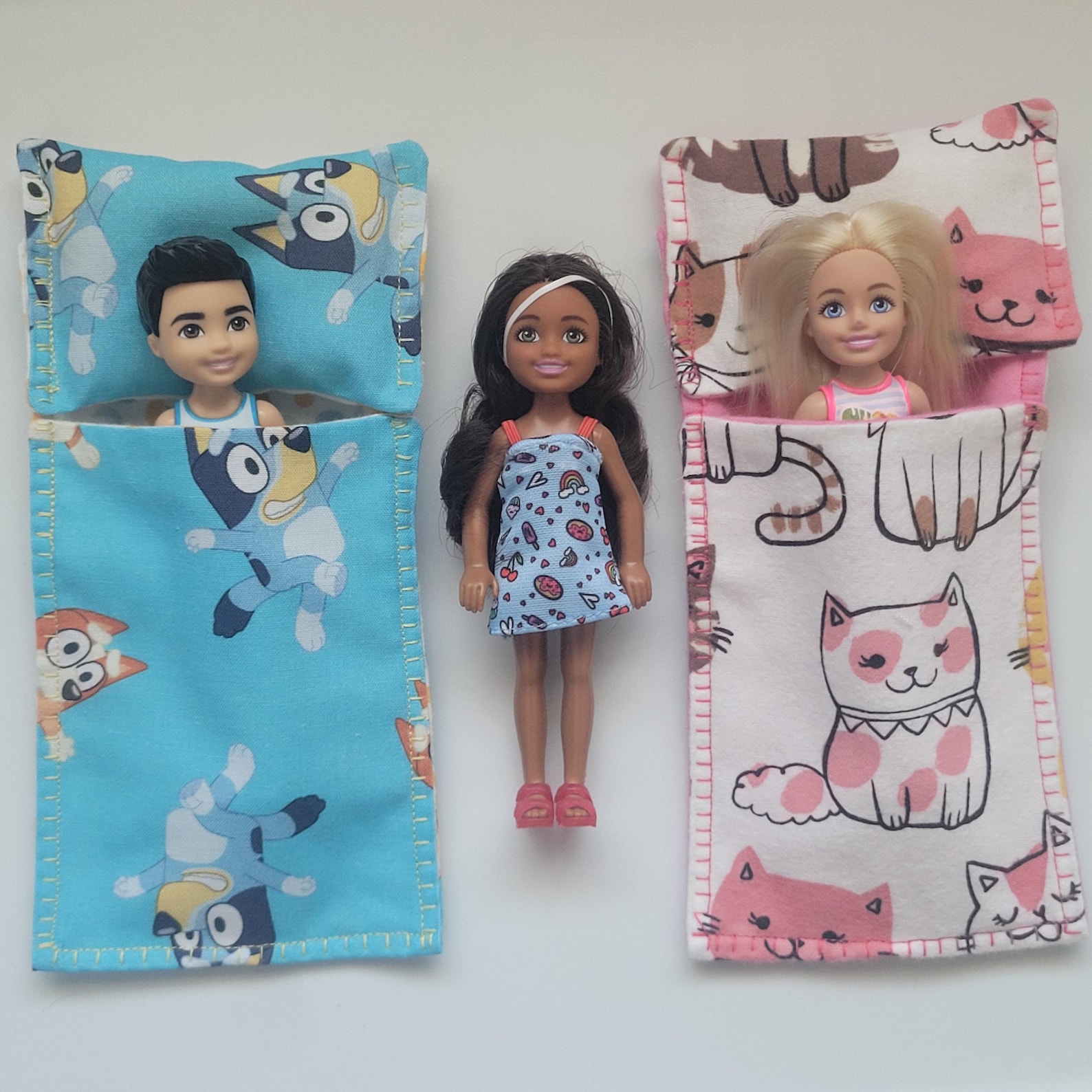 2 Small Sleeping Bags & Pillows for 5-6-7 Inch Chelsea Dolls, Maileg ...