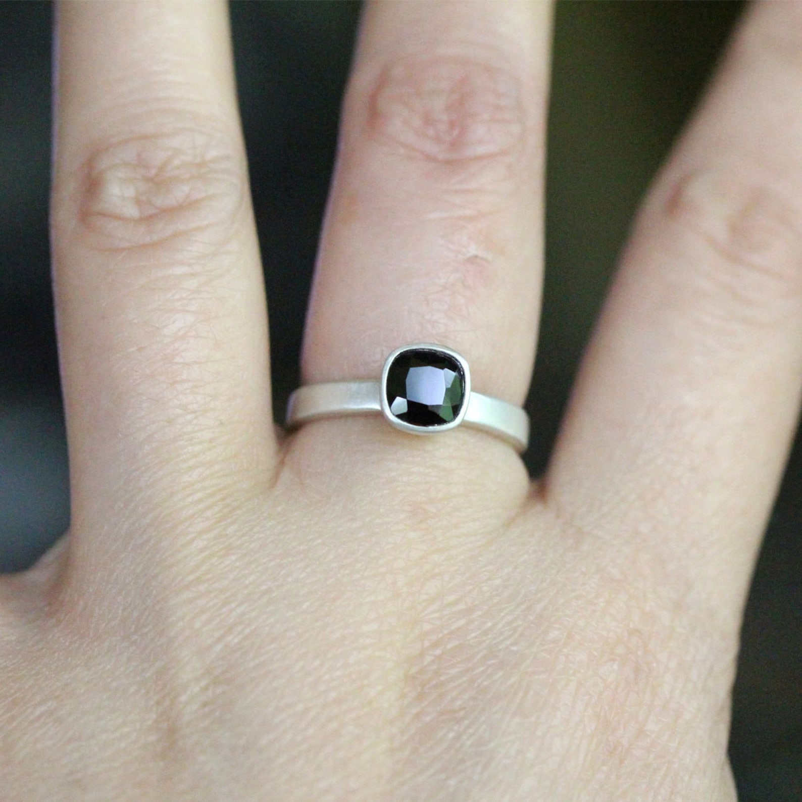 Black Spinel Sterling Silver Ring Gemstone Ring Cushion - Etsy