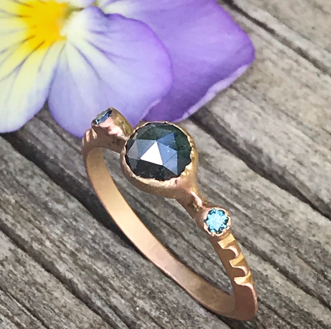 Deep Blue Diamond 14K Rose Gold Ring Stacking Ring | Etsy