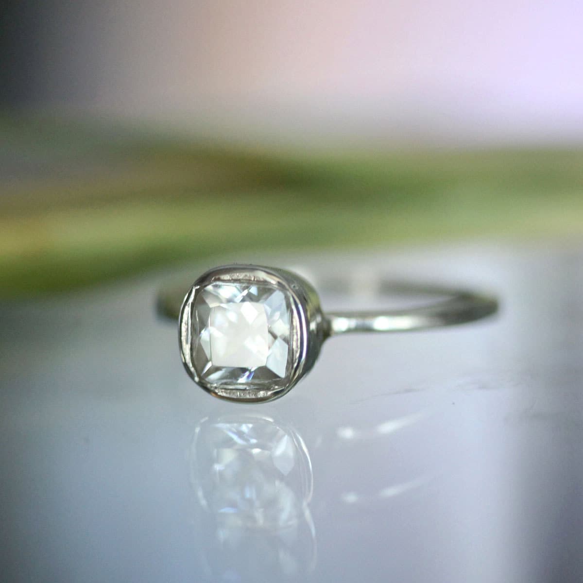 White Topaz Sterling Silver Ring Gemstone Ring Cushion Ring - Etsy