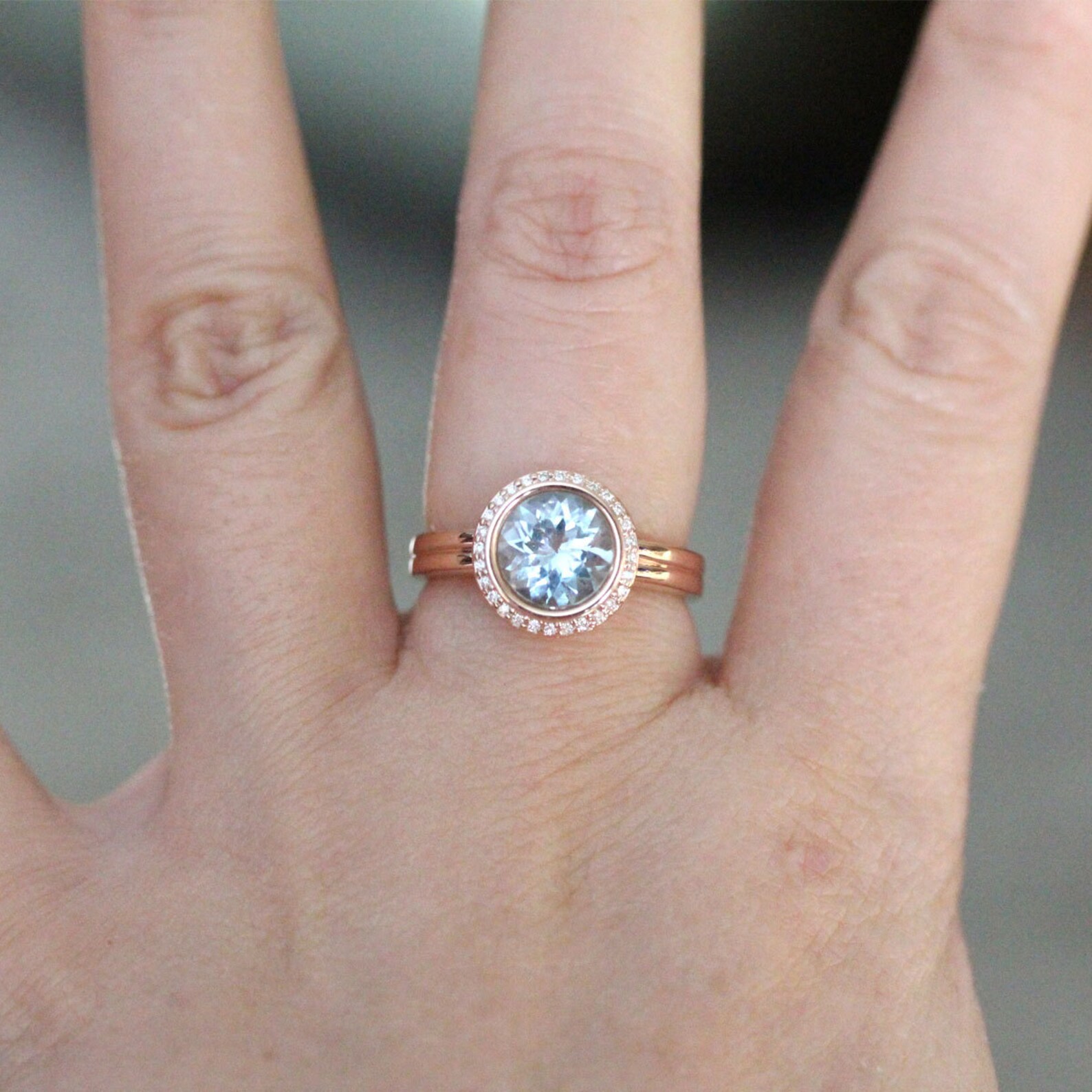 Aquamarine 14K Rose Gold Ring Aquamarine and Diamond Ring | Etsy