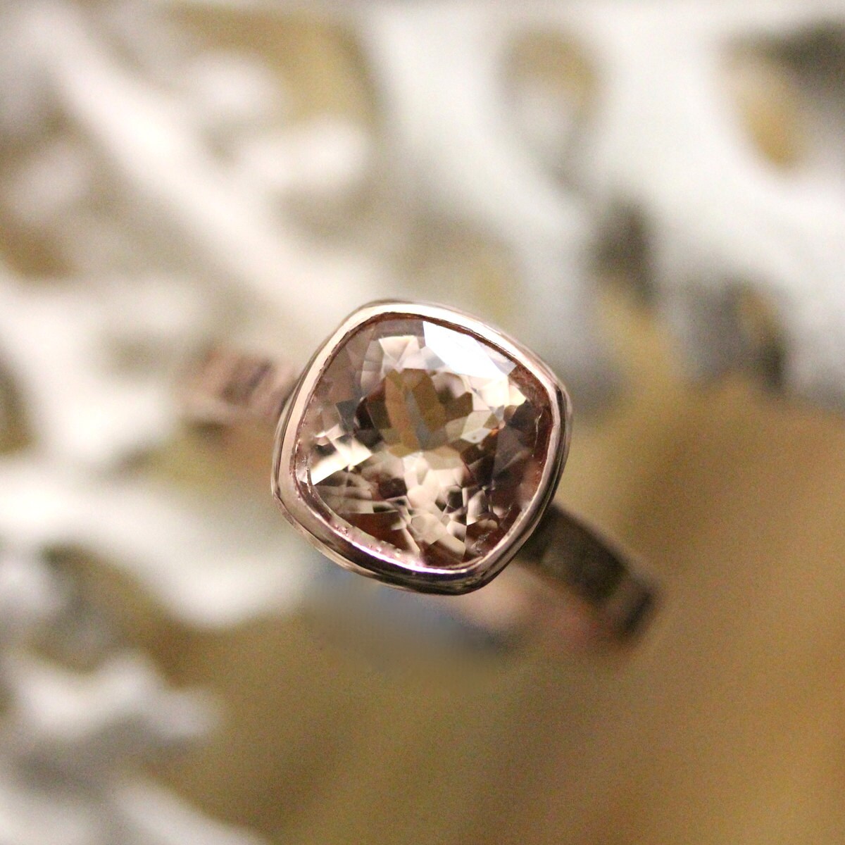 Genuine Morganite 14K Rose Gold Ring, Gemstone Ring, Cushion Shape Ring ...