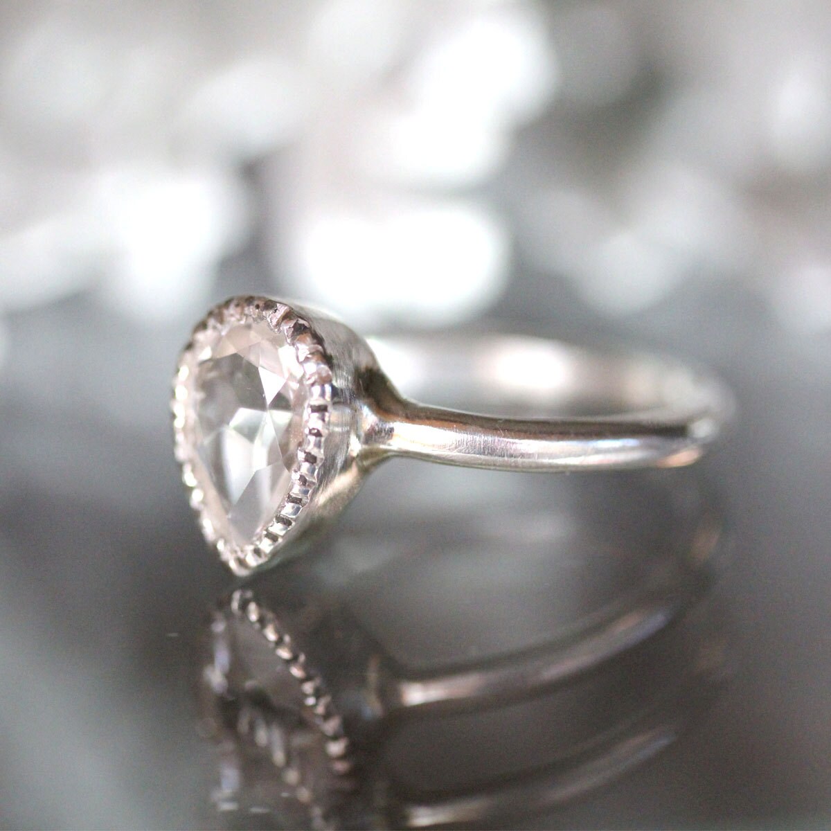 White Topaz Sterling Silver Ring, Gemstone Ring, Milgrain Details ...