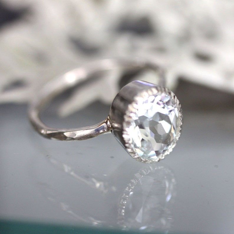 White Topaz Sterling Silver Ring / Gemstone Ring / Milgrain Details in ...