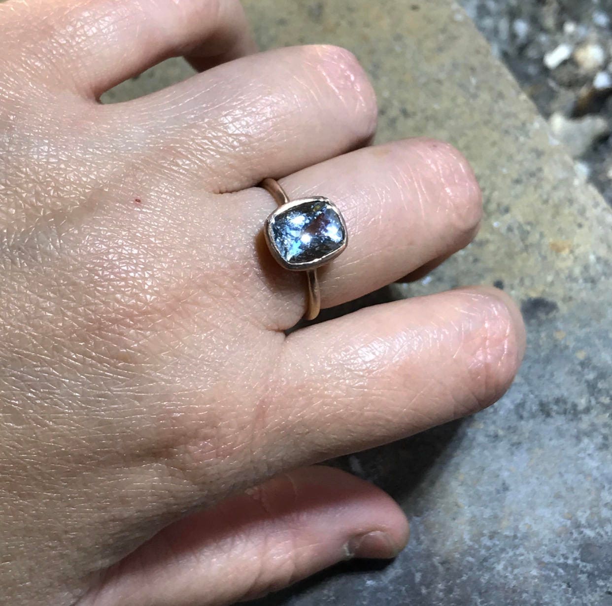 Genuine Aquamarine 14K Rose Gold Ring Gemstone Ring Cushion | Etsy