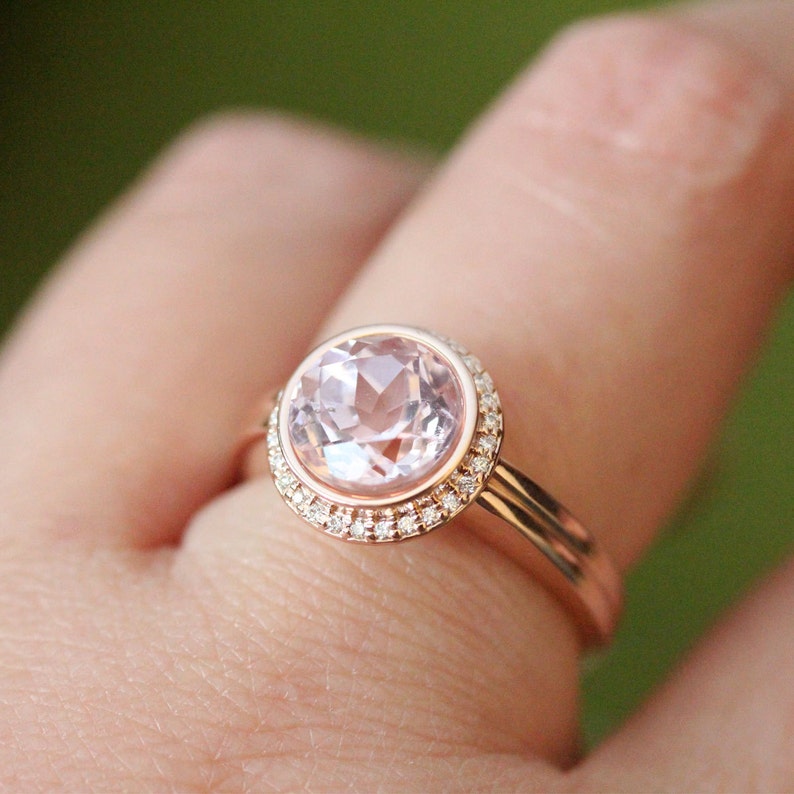 Kunzite 14K Rose Gold Ring, Kunzite and Diamond Ring, Engagement Ring ...