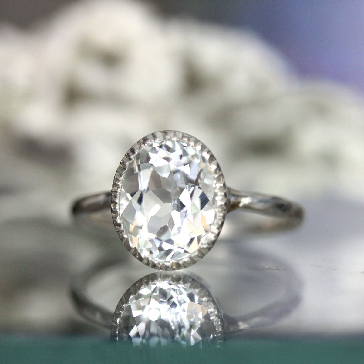 White Topaz Sterling Silver Ring / Gemstone Ring / Milgrain Details in ...