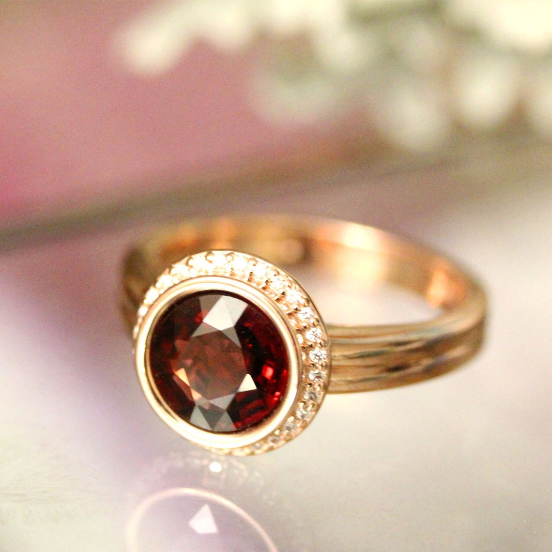 Red Spinel 14K Rose Gold Ring, Diamond Ring, Engagement Ring, Gemstone ...
