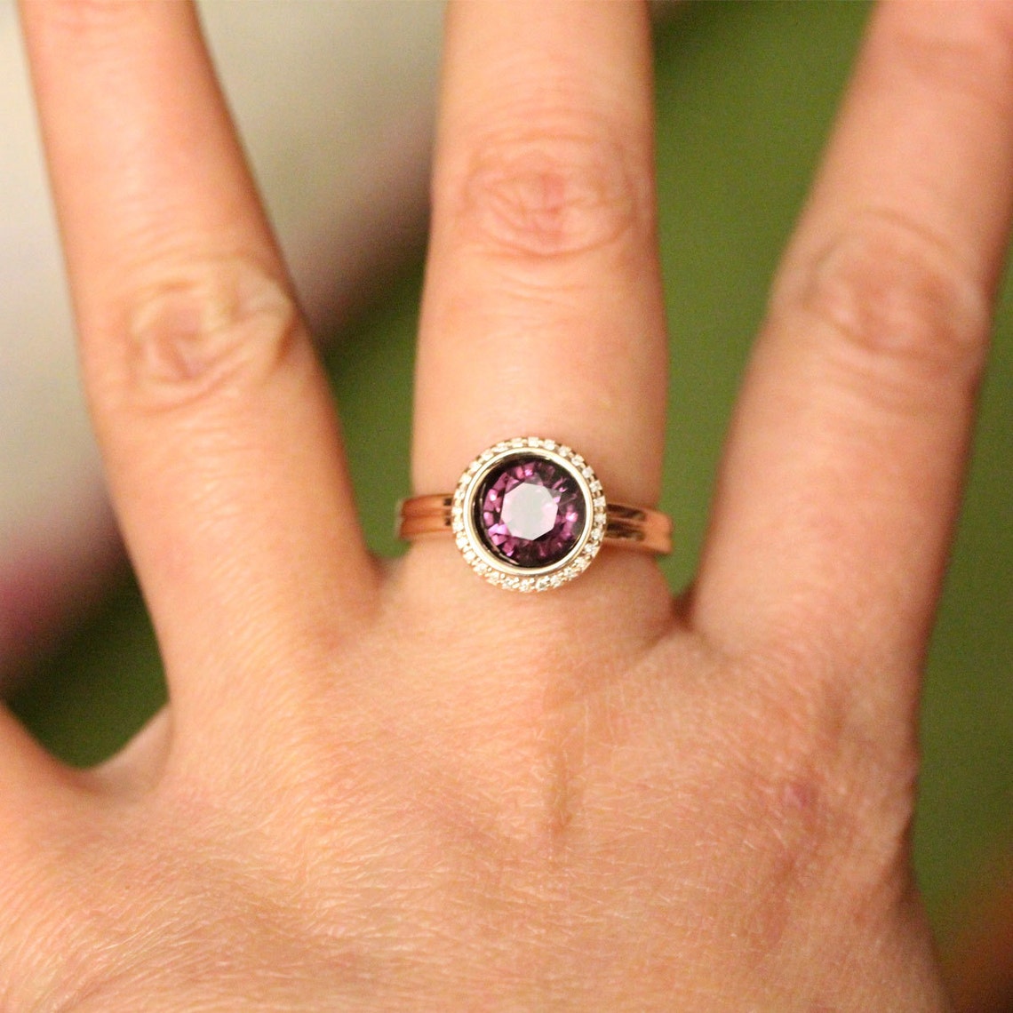 Purple Spinel 14K Rose Gold Ring Diamond Ring Engagement - Etsy