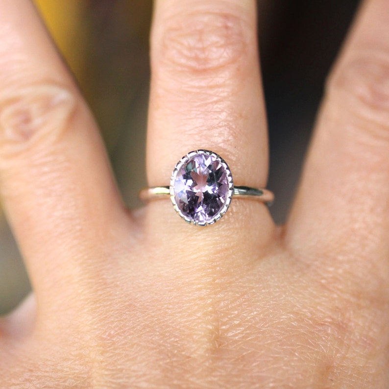 Pink Amethyst Sterling Silver Ring, Gemstone Ring, Milgrain Details in ...