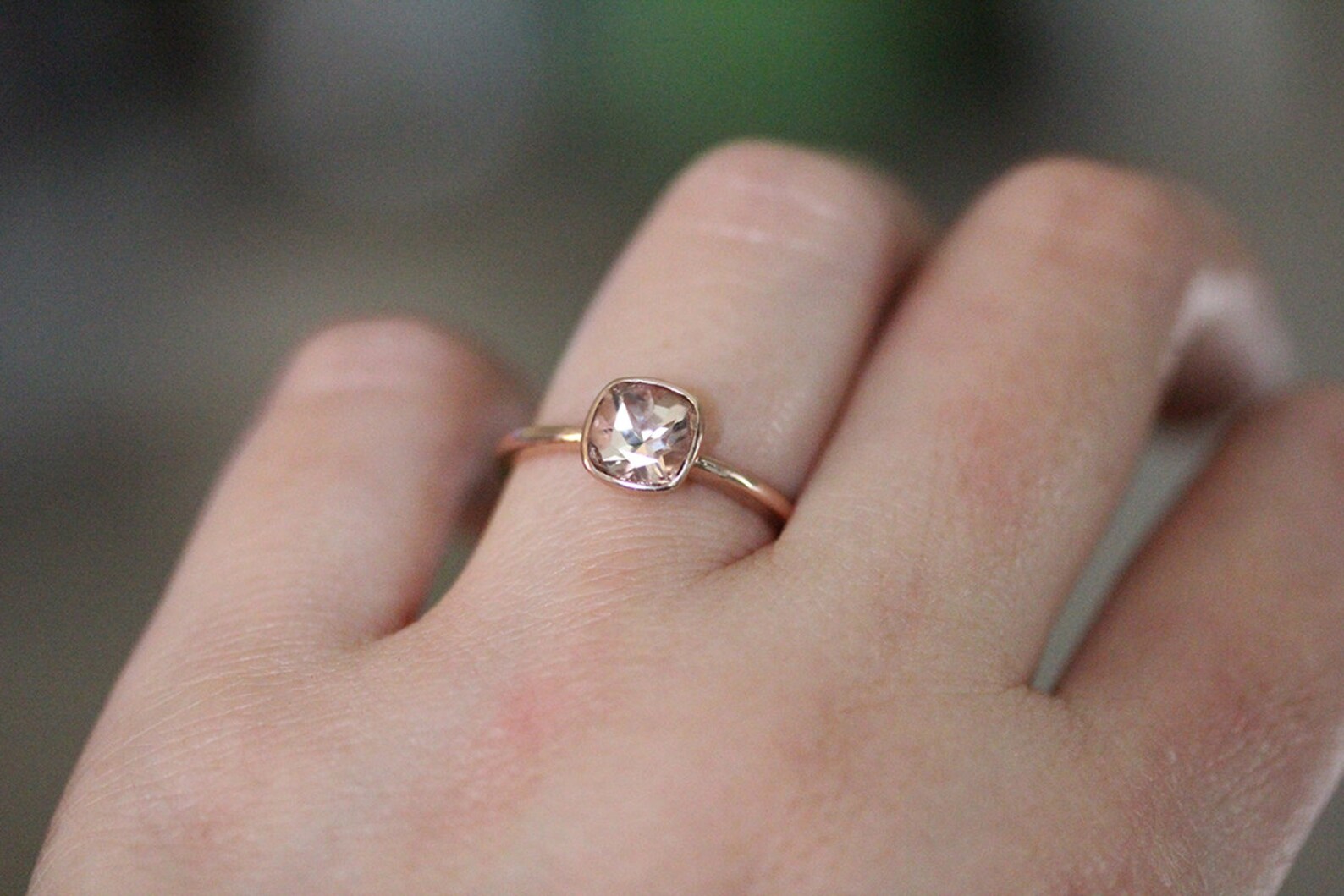 Genuine Morganite 14K Rose Gold Ring, Gemstone Ring, Cushion Shape Ring ...