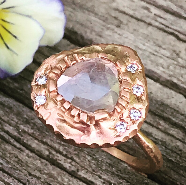 White-Gray Rose Cut Diamond 14K Rose Gold personalized Slice | Etsy