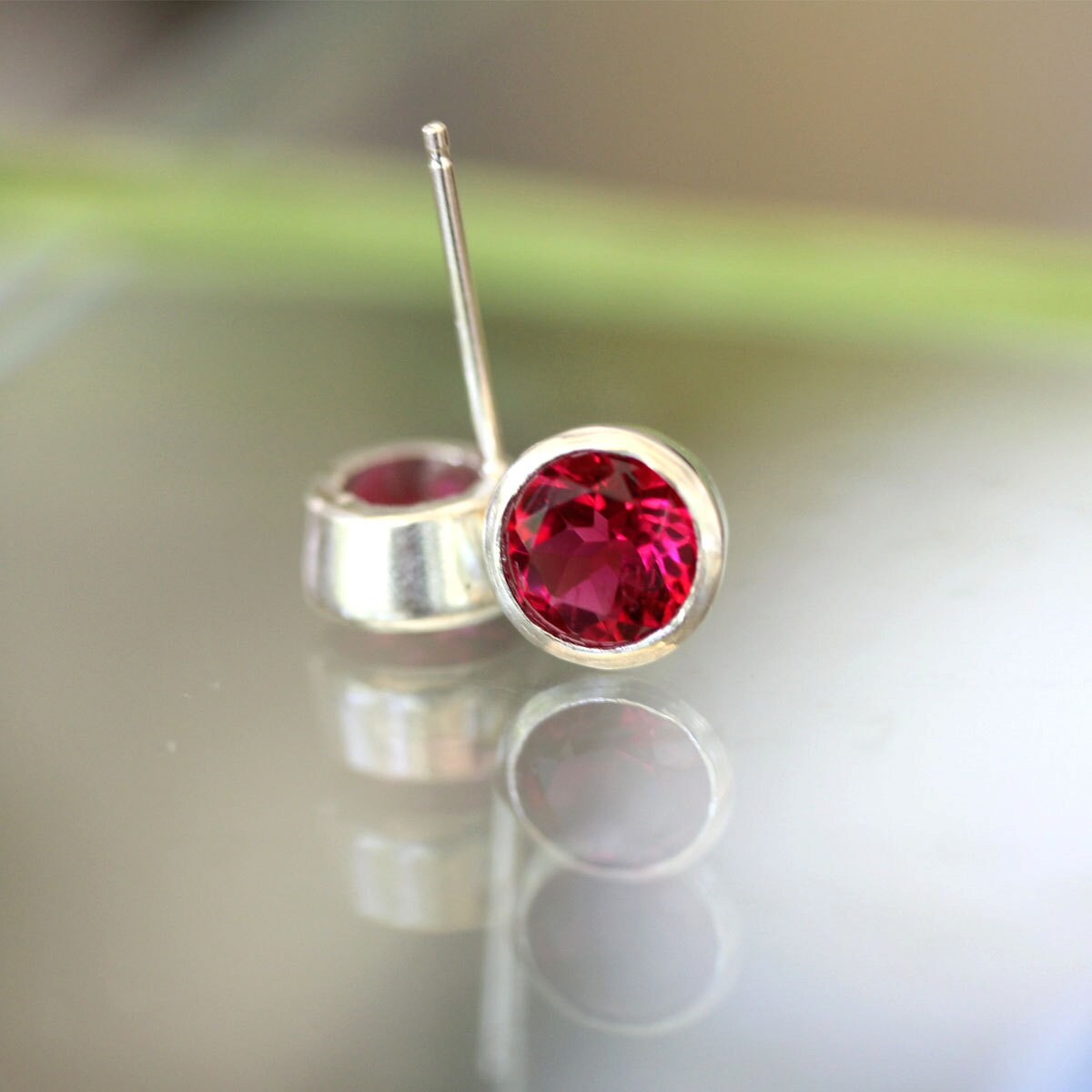 Raspberry Quartz Sterling Silver Ear Studs, Gemstone, Birthstone, No ...