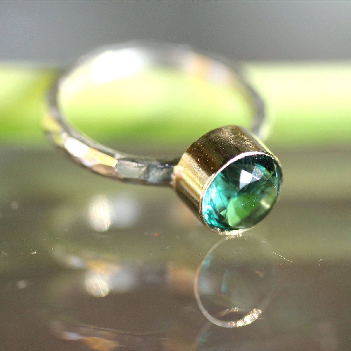 Green Quartz Sterling Silver and 14K Gold Ring Gemstone Ring | Etsy