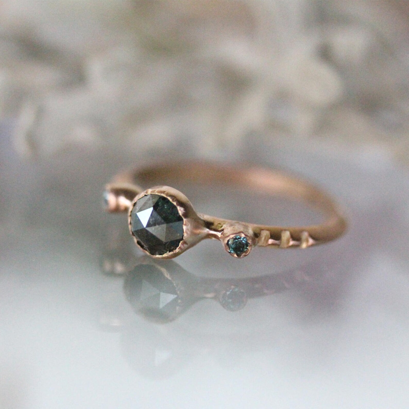 Deep Blue Diamond 14K Rose Gold Ring, Stacking Ring, Birthstone Ring ...