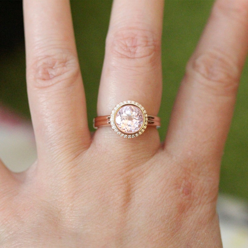 Kunzite 14K Rose Gold Ring, Kunzite and Diamond Ring, Engagement Ring ...