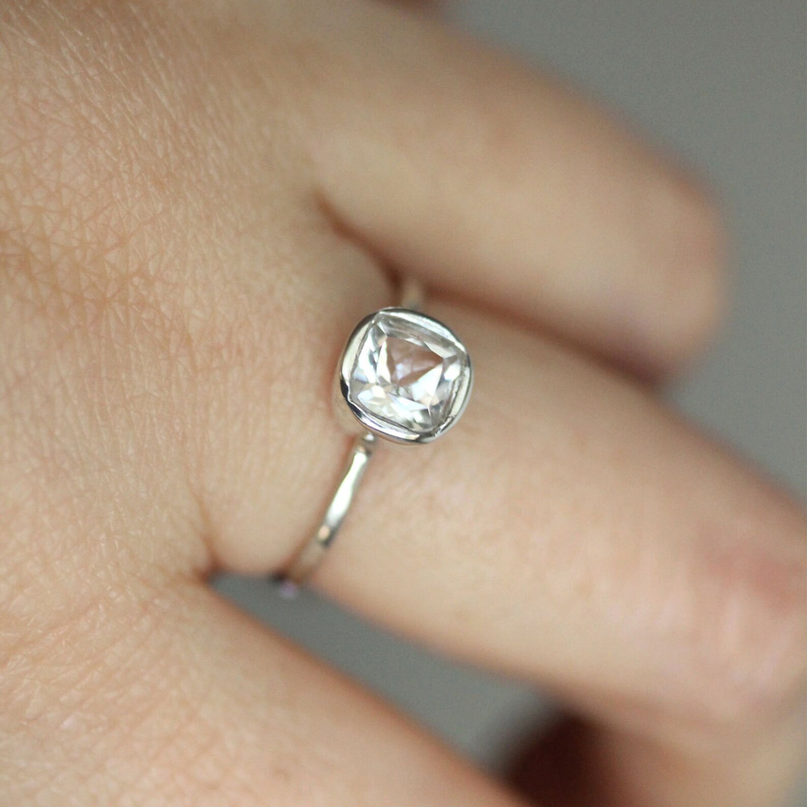 White Topaz Sterling Silver Ring Gemstone Ring Cushion Ring - Etsy