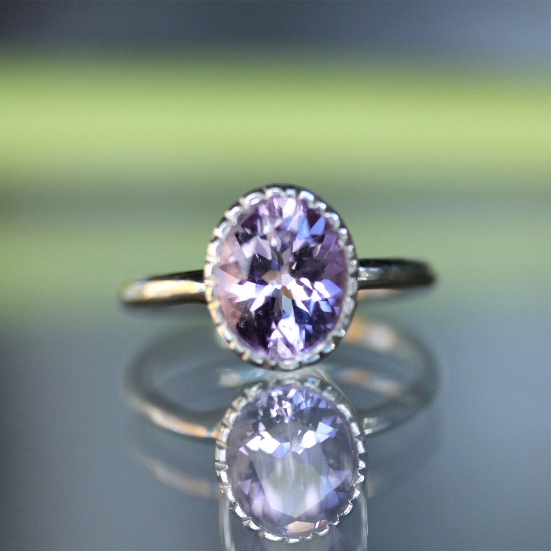 Pink Amethyst Sterling Silver Ring, Gemstone Ring, Milgrain Details in ...