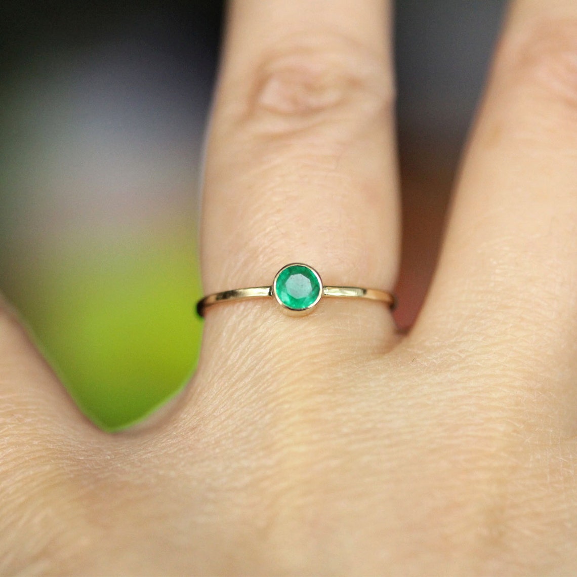 Genuine Emerald 14K Gold Ring Stacking Ring Gemstone Ring - Etsy