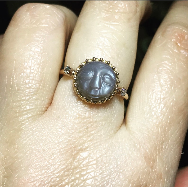 Moon Face 14K Gold Ring Diamond Ring Gray Moonstone Gold | Etsy