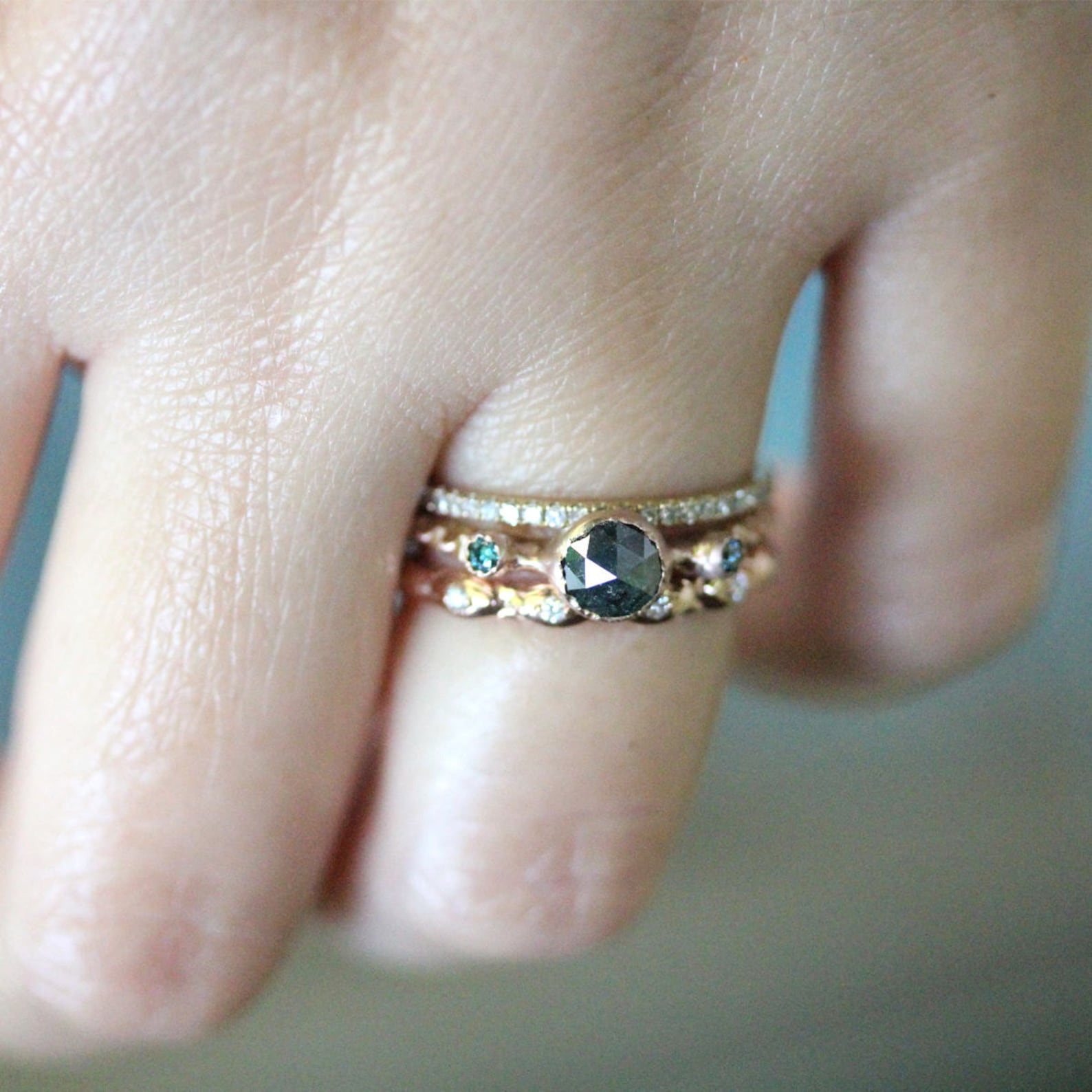 Deep Blue Diamond 14K Rose Gold Ring Stacking Ring | Etsy