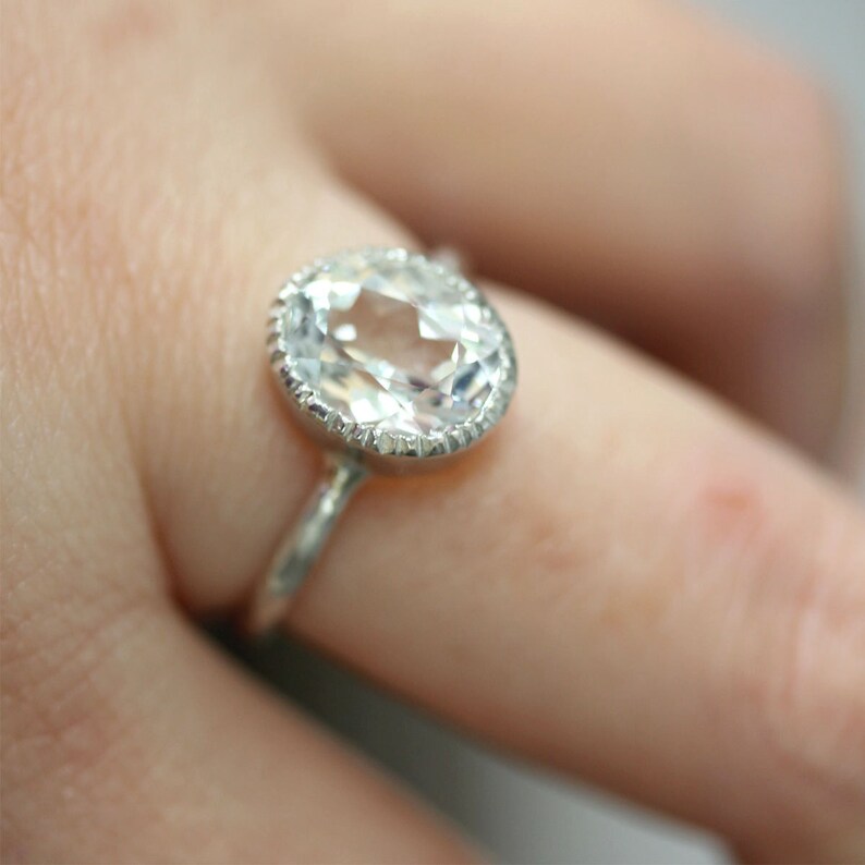 White Topaz Sterling Silver Ring / Gemstone Ring / Milgrain Details in ...