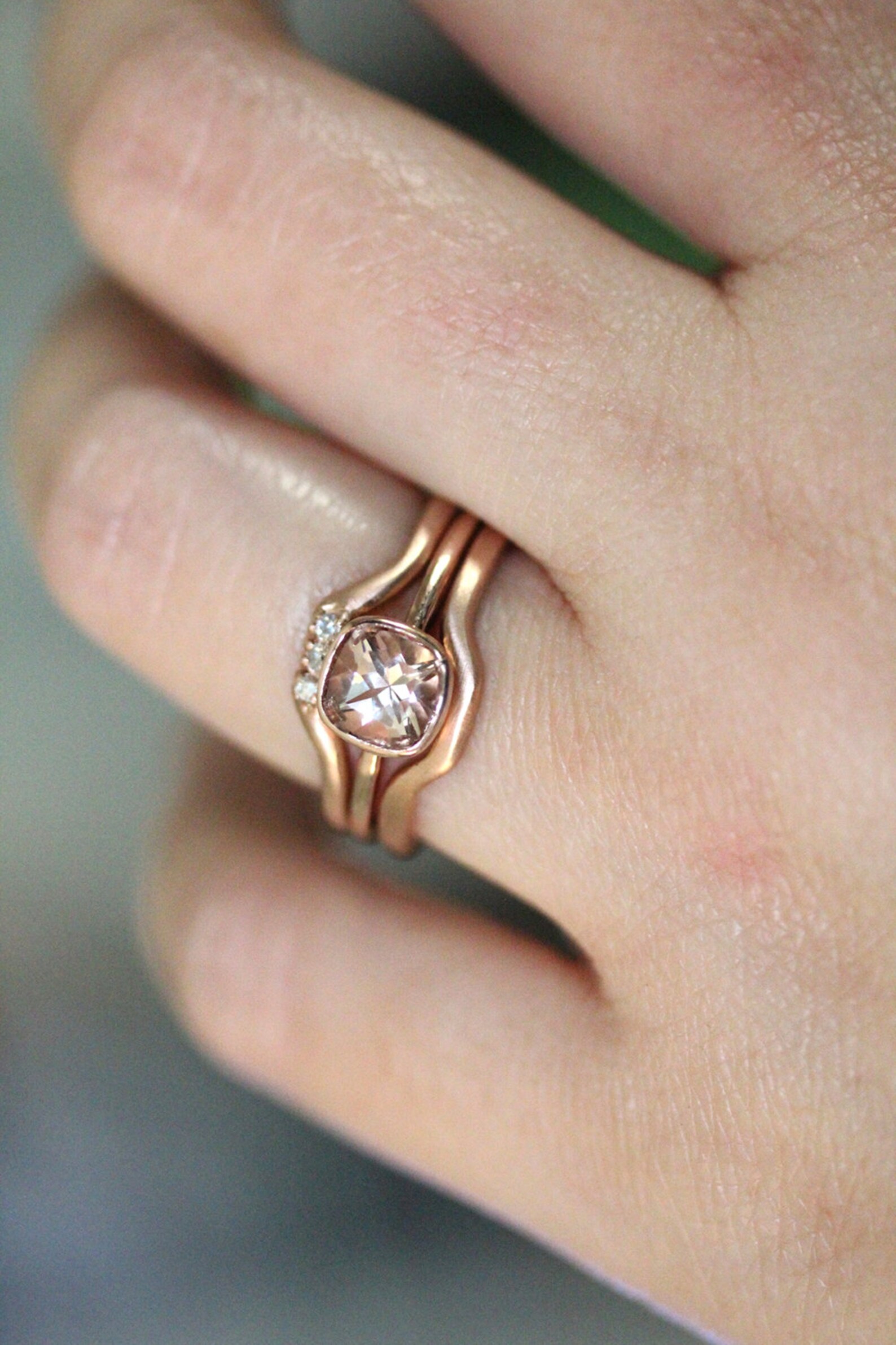Genuine Morganite 14K Rose Gold Ring, Gemstone Ring, Cushion Shape Ring ...